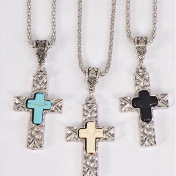 Jewelry | Silver Chain Black Metal Cross | Poshmark